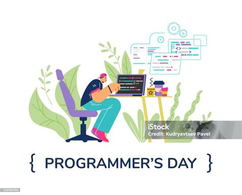 kartu ucapan hari programmer pemuda menulis kode di laptop ilustrasi