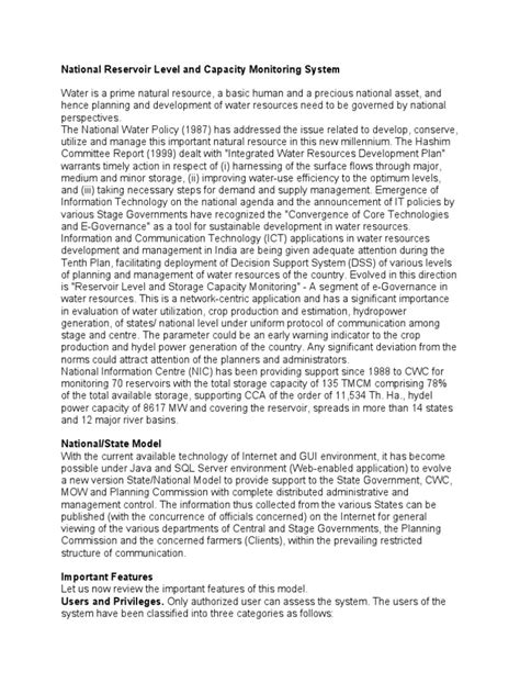 National Reservoir Level And Capacity Monitoring System Pdf