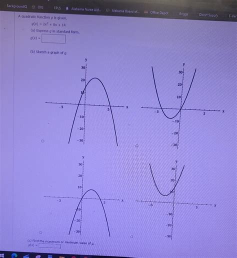 solved a quadratic function g is given g x 2x2 8x 14 a