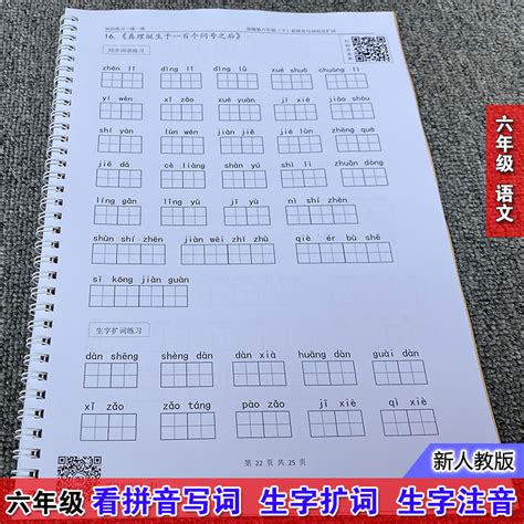 部编人教版小学语文六年级下册看拼音写词语生字扩词注音练习本虎窝淘