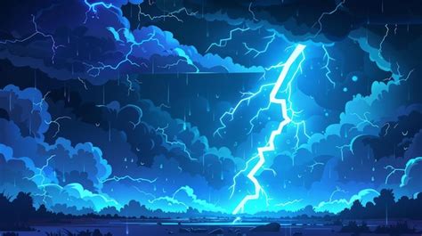 Illustration Of A Cartoon Lightning Strike Thunderbolt Struck By Thunderstorm Clouds Shock Flash