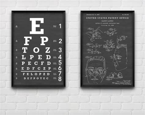 Eye Chart Poster And Optometry Patent Poster Optician Wall Art Ophthalmology Decor Optometrist