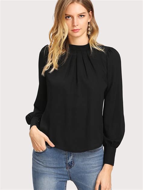 Shein Frenchy Blusa De Mangas Farol Y Pinzas En El Cuello Mode De