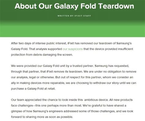 Ifixit宣布撤下三星galaxy Fold拆解报告百科ta说
