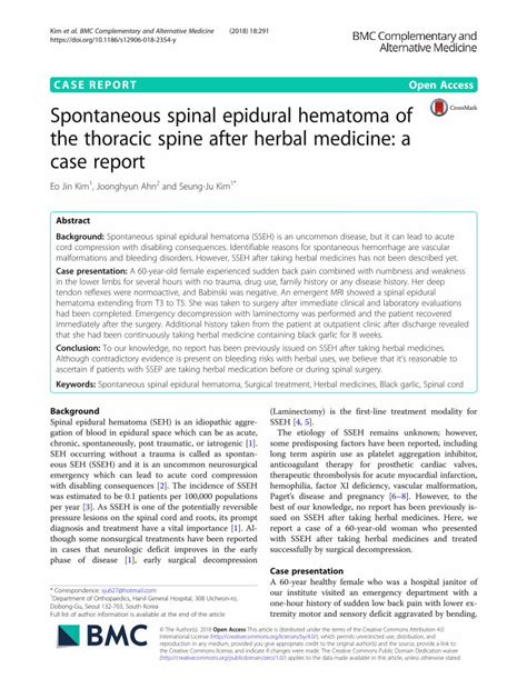 Pdf Spontaneous Spinal Epidural Hematoma Of The Thoracic Spine Dokumentips