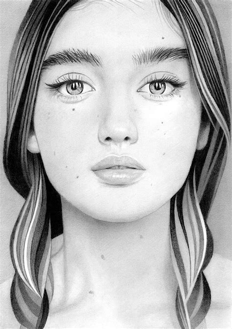 Female Portrait Pencil Drawing Art Print Pencil Drawings Female