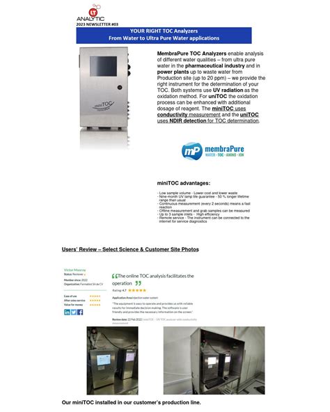 Lta Newsletter The Right Toc Analyzers From Water To Ultra Pure