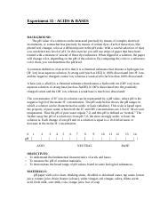 Experiment Acids And Bases Doc Experiment ACIDS BASES BACKGROUND The PH Value Of A