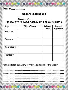 Weekly Reading Log By Collaborating In 5th TPT