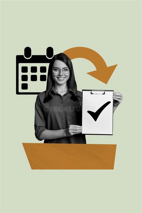 Vertical Image Collage Cheerful Woman Task Done Check Tick Calendar