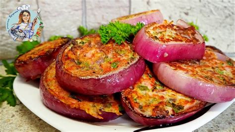 Жареные луковые кольца. Фаршированный жареный лук. Горячая закуска. # ...