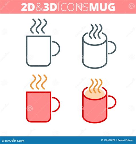 The Coffee Mug Flat And Isometric 3d Outline Icon Set Stock Vector Illustration Of
