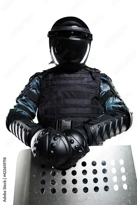 Soldiers In Full Uniform With Armor Baton Protective Shield Uniform Conforms To Police