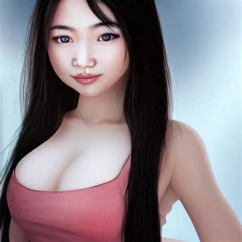 Asian Woman Big Bust Long Hair Ray Tracing Realistic Arthubai