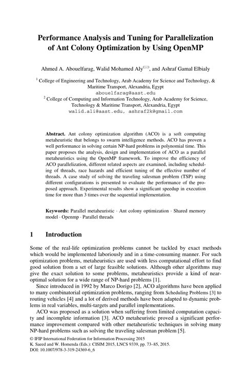 Pdf Performance Analysis And Tuning For Parallelization Of Ant Colony