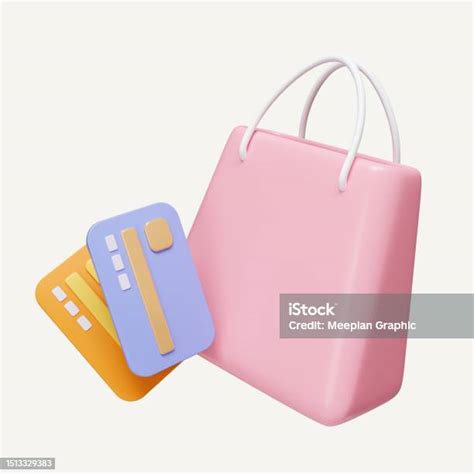 3d 쇼핑 종이 가방 신용 카드 전자 지불 개념입니다 신용 카드 결제 아이콘은 흰색 배경에 분리되어 있습니다 3d 렌더링 그림입니다 클리핑 패스 3차원 형태에 대한 스톡