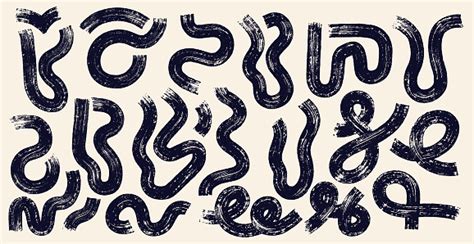 벡터 물결선 브러시 스트로크 낙서 물결선 세트입니다 그래픽 디자인을 위한 창의적인 나선과 소용돌이를 그렸습니다 템플릿 추상 동적