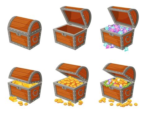 Cartoon Treasure Piles With Coins Jewels Gems And Gold Bars Pirate