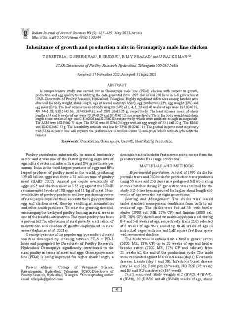 Shreeteja Et Al 2023 Inheritance Of Growth And Production Traits In