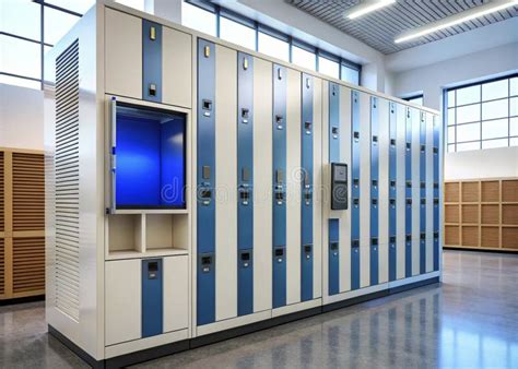 A Futuristic School Locker With A Built In Screen For Digital Notes Stock Illustration