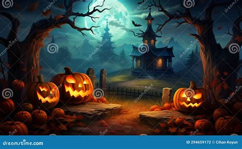 Halloween Jack O Lantern Standing On Ground Stock Illustration
