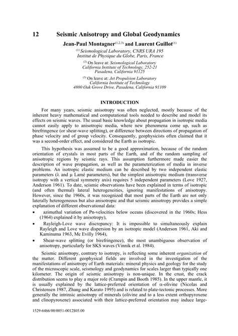 Pdf Seismic Anisotropy And Global Geodynamics