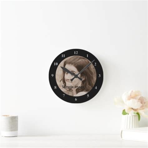 DIY Create Your Own Black Personalized Photo Round Clock Zazzle