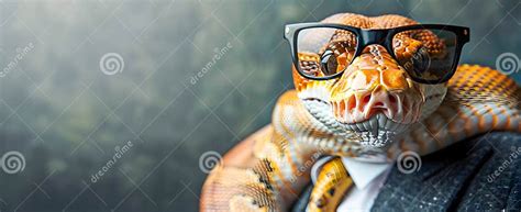 Elegant Python Dressed In Formal Business Suit And Sunglasses Posing With A Serious And