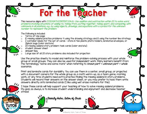 Christmas Holiday Missing Addends Word Problems Math Task Cards Classful