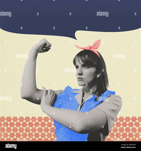 Confident Strong Vintage Style Housewife Showing Biceps And Fist Women