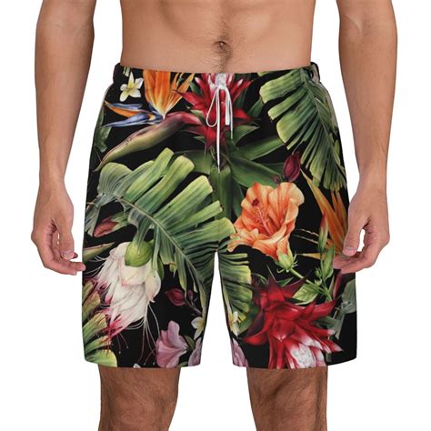 Gaeub Watercolor Tropical Flowers Mens Swim Trunks Stretch Beach Shorts