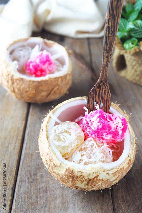 Close Up Of Traditional Asian Steamed Cassava Cake With Shredded