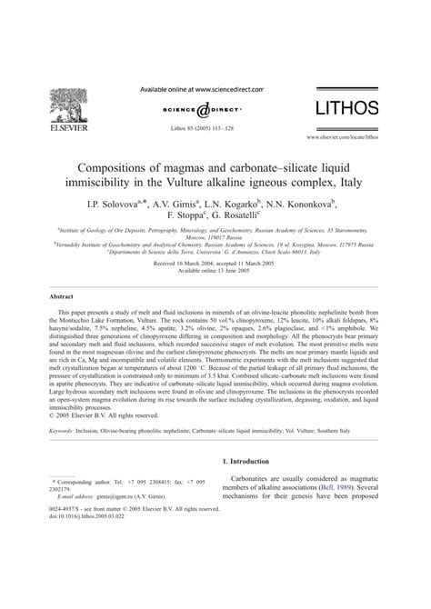 Pdf Compositions Of Magmas And Carbonatesilicate Liquid