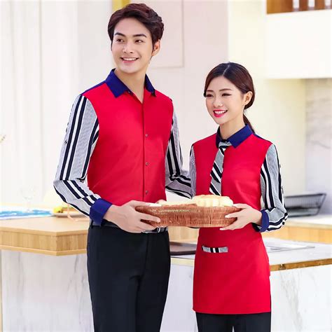 호텔 오버올 여성 웨이트리스 전골 레스토랑 유니폼 셔츠 카페 패스트 푸드 샵 긴 소매 플러스 사이즈 웨이터 싱글 탑 H2385 Aliexpress