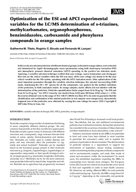 Pdf Optimization Of The Esi And Apci Experimental Variables For The Lcms Determination Of S