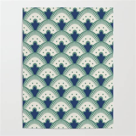 Art Deco Fan Pattern Bluegreen Poster By Tony Magner Society6