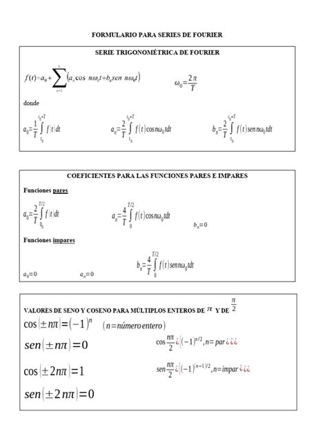 F 3 Formulario De Series De Fourier Descargar Gratis Pdf Funciones