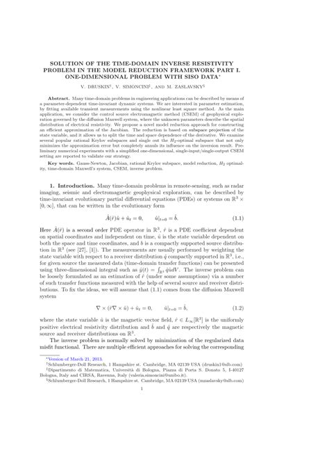 Pdf Solution Of The Time Domain Inverse Resistivity Problem In The Model Reduction Framework