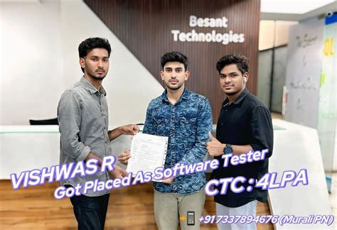Software Tester With 4lpa Congrats🔥 Software Testing Course With 100 Placement Support Besant