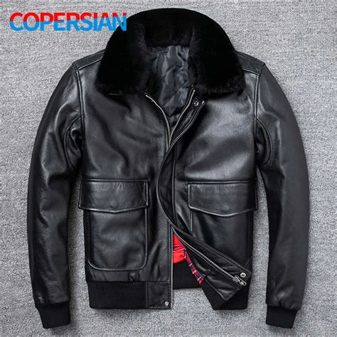 Мужская летная куртка из натуральной кожи с меховым воротником | AliExpress