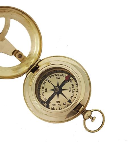 Antique Handmade Collectible Brass Push Button Compass Desk Replica