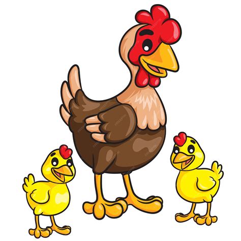 Dibujos Animados De Pollitos De Gallina Vector Premium