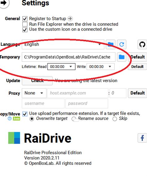 Temporary File Settings Lifetime Option General Raidrive Forum