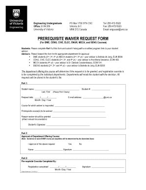 Fillable Online Uvic Prerequisite Waiver Request Form 2013 Uvic Ca