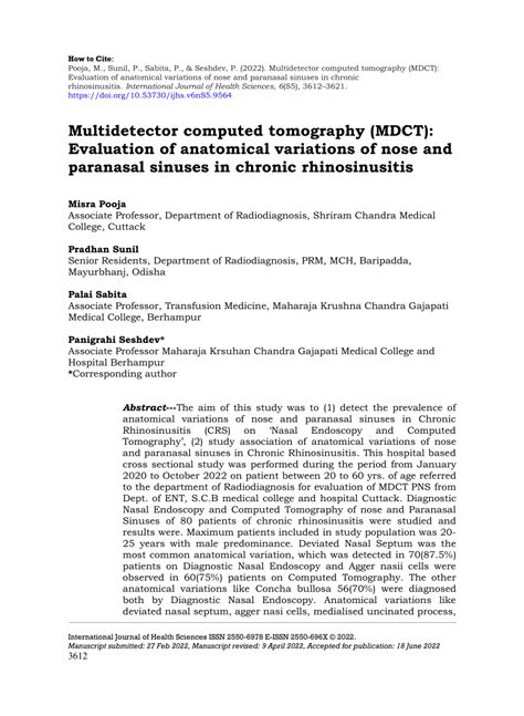 Pdf Multidetector Computed Tomography Mdct Evaluation Of
