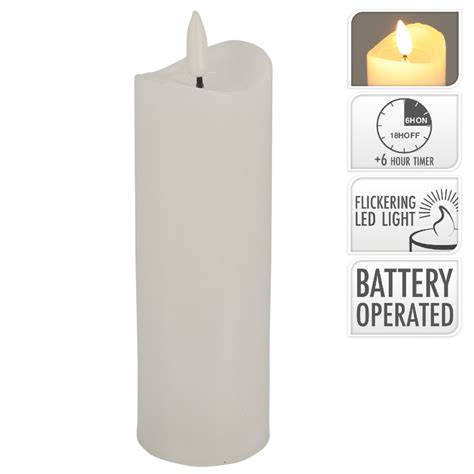 Gyertya Led Es Fehér M15x5cm Időzítős Elemes Elem Nélkül