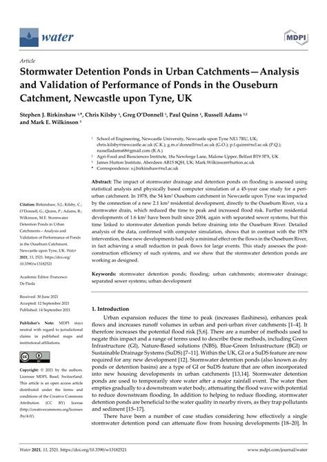 Pdf Stormwater Detention Ponds In Urban Catchments—analysis And Validation Of Performance Of