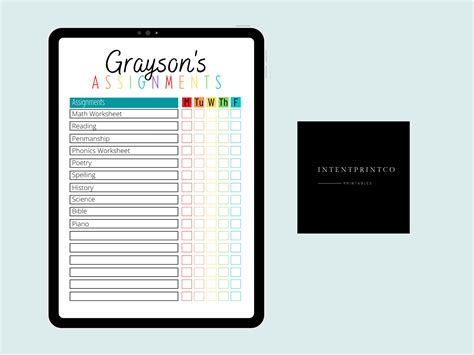 Weekly Assignment Checklist Printable Canva Template Assignment Tracker