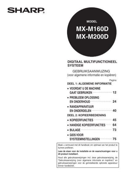 Mx M160dm200d Operation Manual Nl Sharp