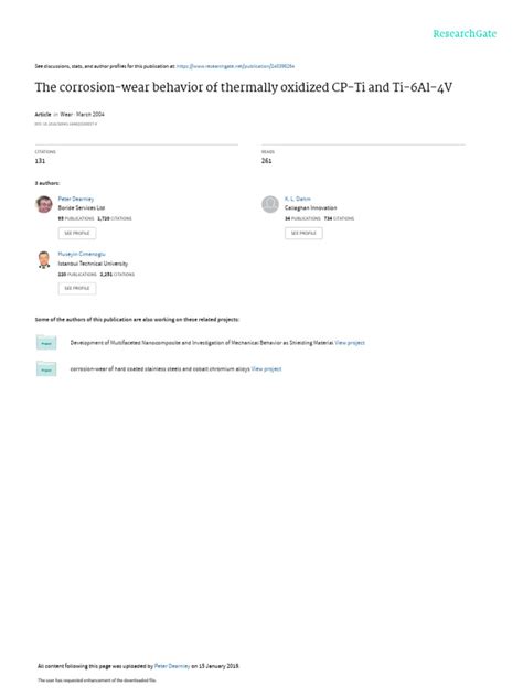 The Corrosion Wear Behaviour Of Thermally Hardness Roughness Elastic Modulus Pdf